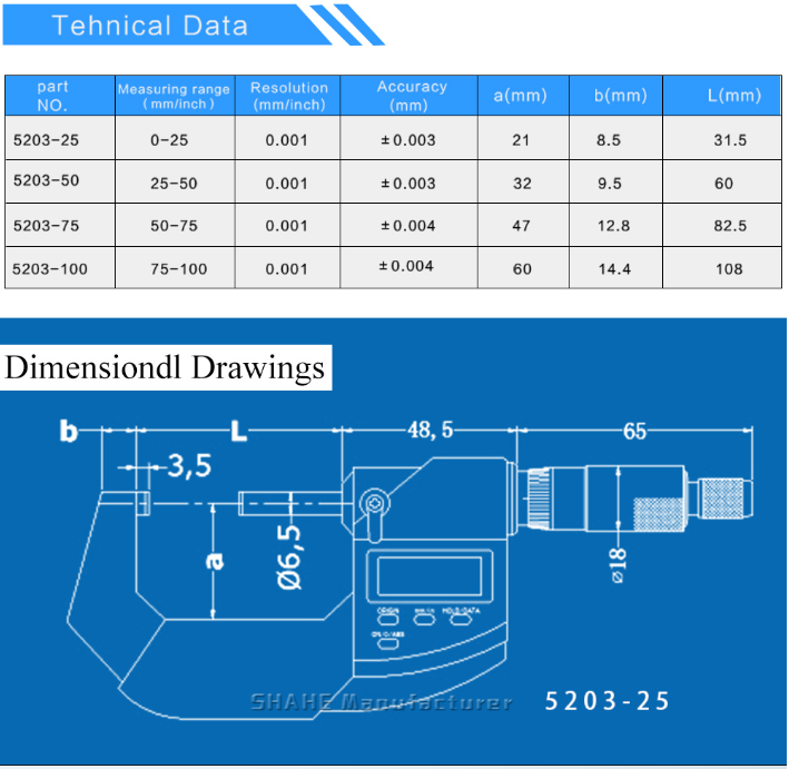 Shahe Digimatic Mircometer 75 to 100 mm Model: 5203-100 - MI TEC ...